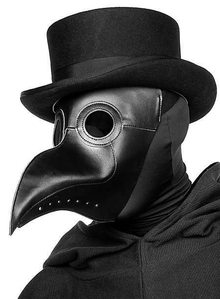 Schwarze Pestdoktor Maske aus Kunstleder - andracor.com