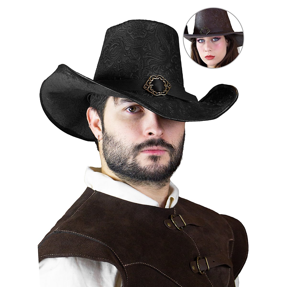 Leather musketeer's hat - Delacroix deluxe - andracor.com