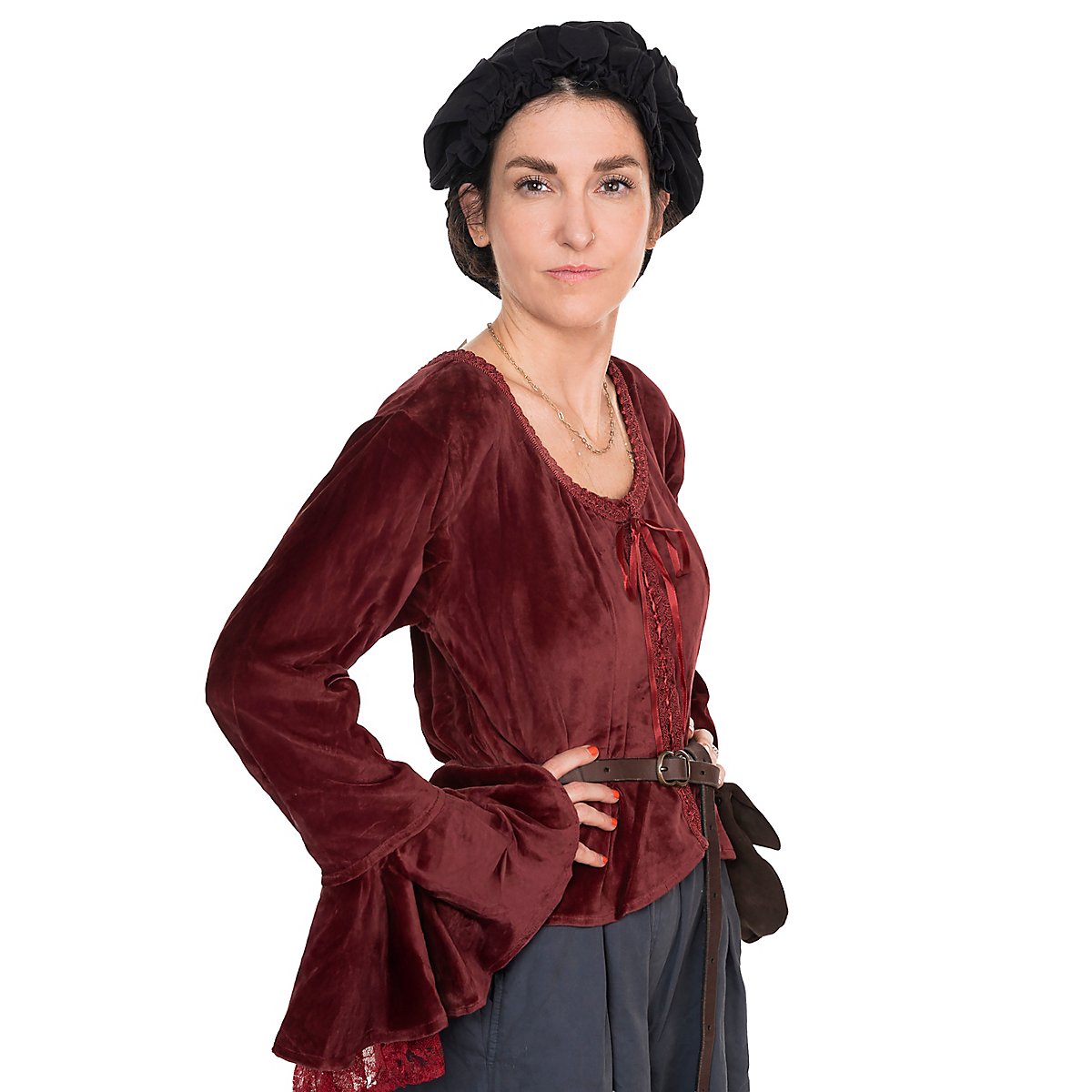 Medieval velvet blouse with trimming - Erina - andracor.com