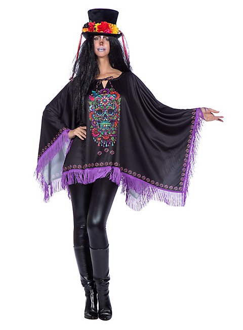 Dia de los Muertos Poncho mit Neon-Skull - maskworld.com
