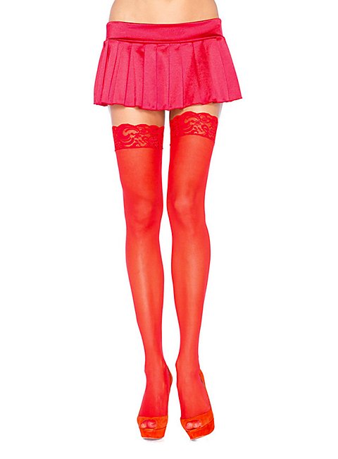 Halterlose Strümpfe mit Spitzenborte rot - maskworld.com