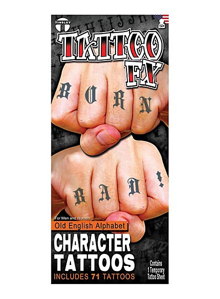Alfabet Knokkel Plak-Tattoos - maskworld.com