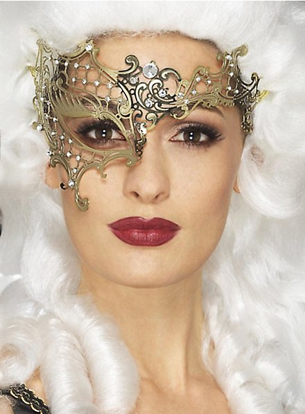 Asymmetrical Venetian Metal Mask, gold - maskworld.com