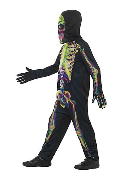 Brightly coloured illuminated skeleton children's costume - maskworld.com