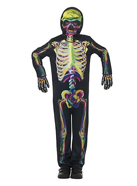 Brightly coloured illuminated skeleton children's costume - maskworld.com