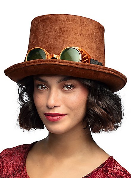 Brown top hat with glasses - maskworld.com