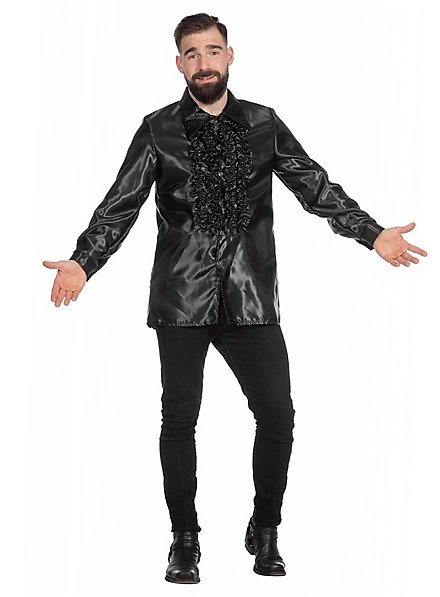 Camicia con volant in raso nero - maskworld.com