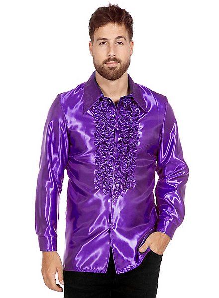 Camicia con volant in raso viola - maskworld.com