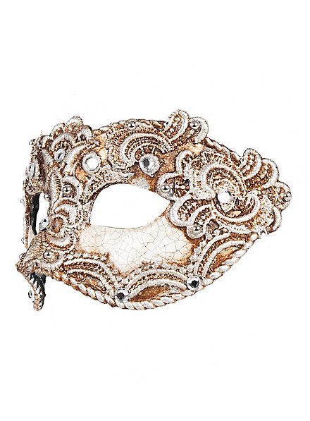 Colombina 3/4 Macramé Craquelé Zilver Venetiaanse Masker - maskworld.com