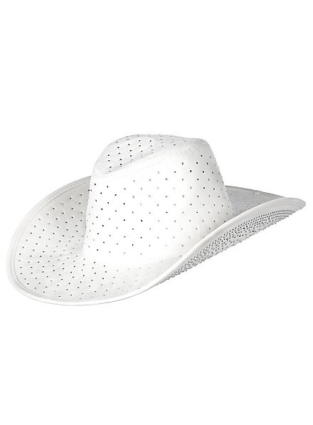 Cowboy Hat With Rhinestones White - maskworld.com