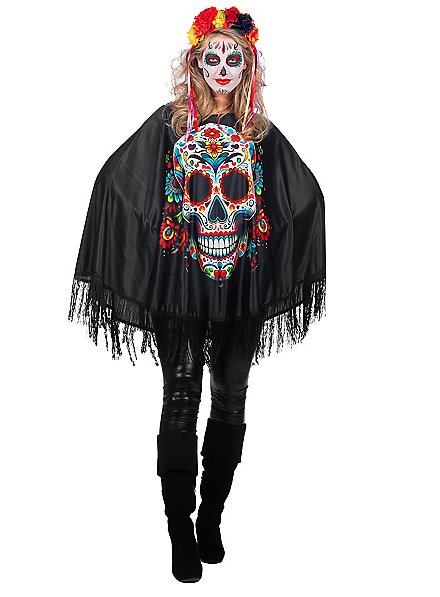 Dia de los Muertos Poncho mit Flower-Skull - maskworld.com