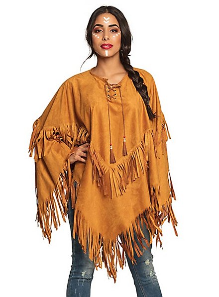 Faux Leather Poncho With Fringes - maskworld.com