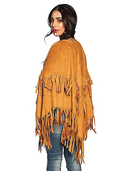 Faux Leather Poncho With Fringes - maskworld.com