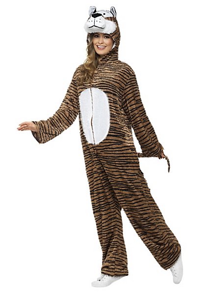 Fluffy Tiger Hooded Jumpsuit Costume - maskworld.com