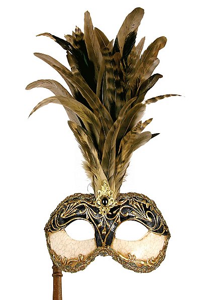 Galetto Colombina Stucco Craquelé Zwart Met Stok - Venetiaans Masker ...