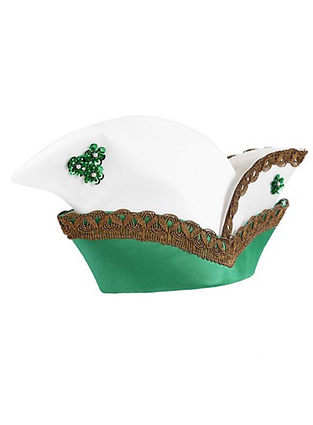Green and white mini cap with flowers and old gold trim - maskworld.com