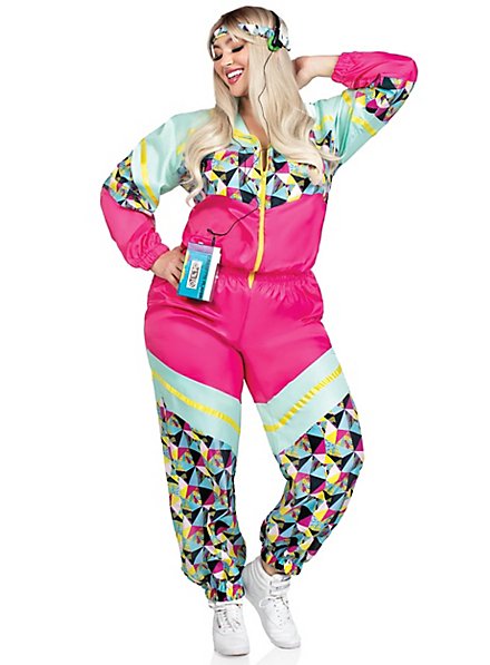 Jaren 80 XXL trainingspak roze-turquoise - maskworld.com