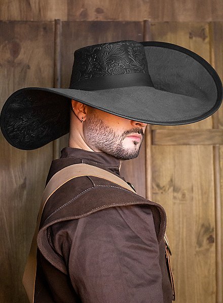 Leather musketeer's hat - Toledano deluxe - maskworld.com