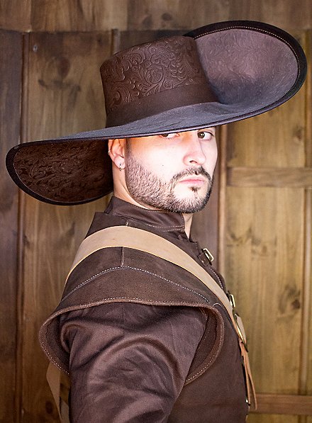 Leather musketeer's hat - Toledano deluxe - maskworld.com