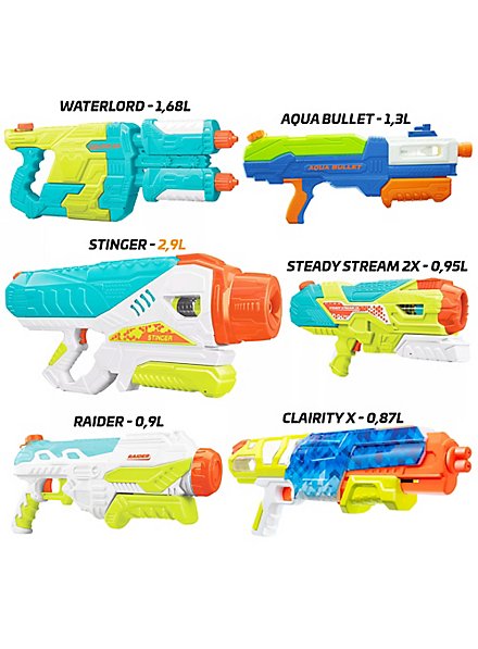 Lot de 6 pistolets à eau BuzzBee Water Warriors Ultimate - maskworld.com