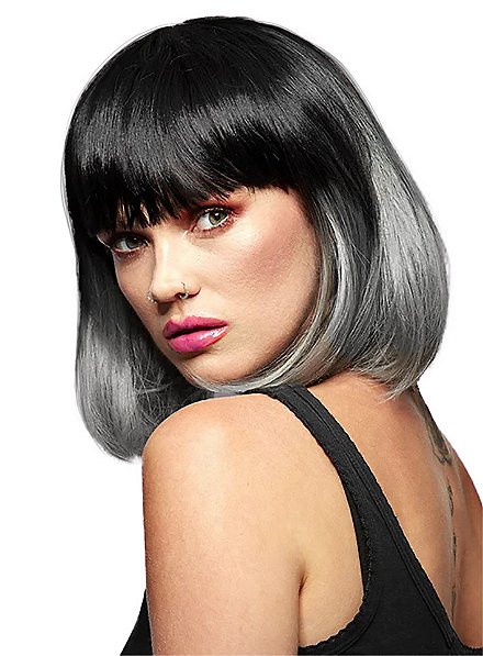 Manic Panic Wig - black-grey, half-length, bob with bangs - maskworld.com