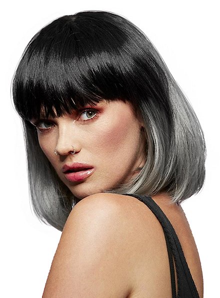 Manic Panic Wig - black-grey, half-length, bob with bangs - maskworld.com