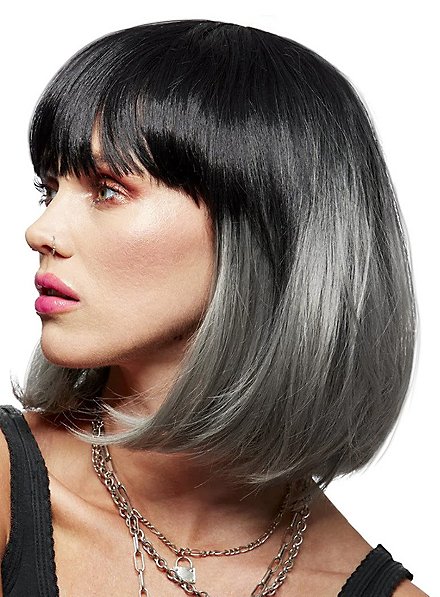 Manic Panic Wig - black-grey, half-length, bob with bangs - maskworld.com