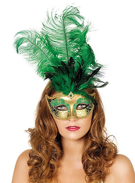 Máscara Veneciana De Plumas Verde - maskworld.com