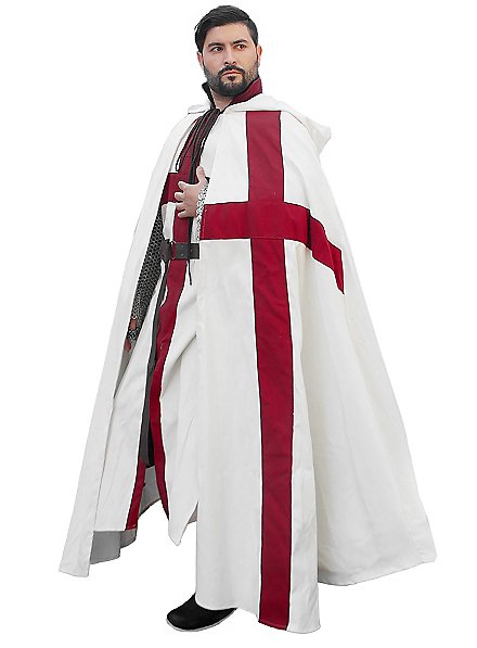Medieval cape with hood and cross - Templar - maskworld.com