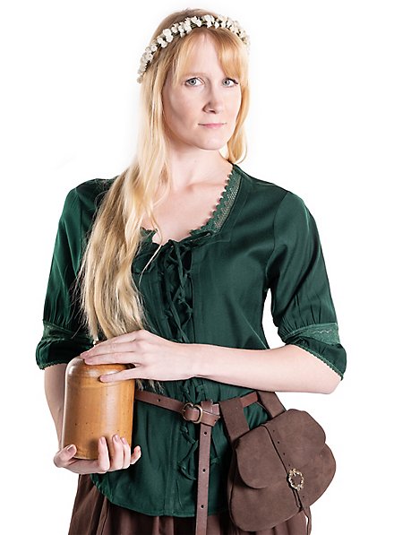 Medieval Short-Sleeved Blouse with Lace, green - maskworld.com
