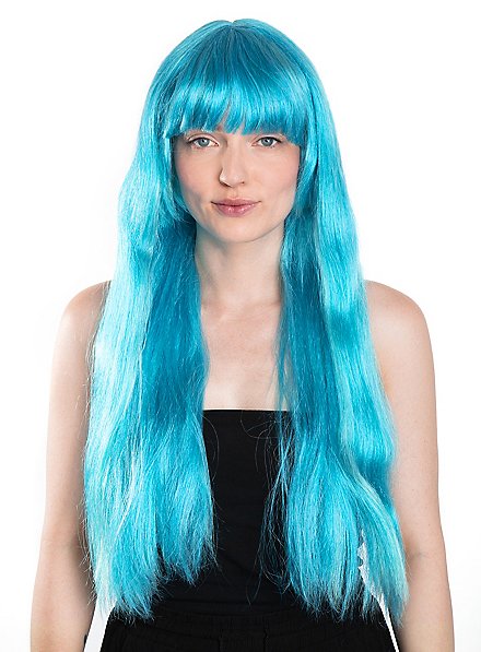Long Hair Wig Turquoise with Bangs - maskworld.com
