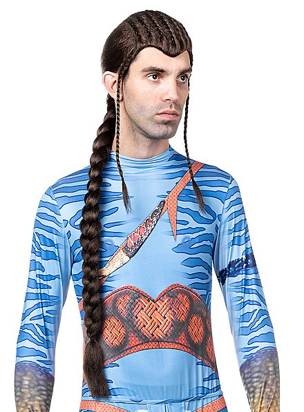 Perruque bleue de guerrier tribal avec tresse - maskworld.com
