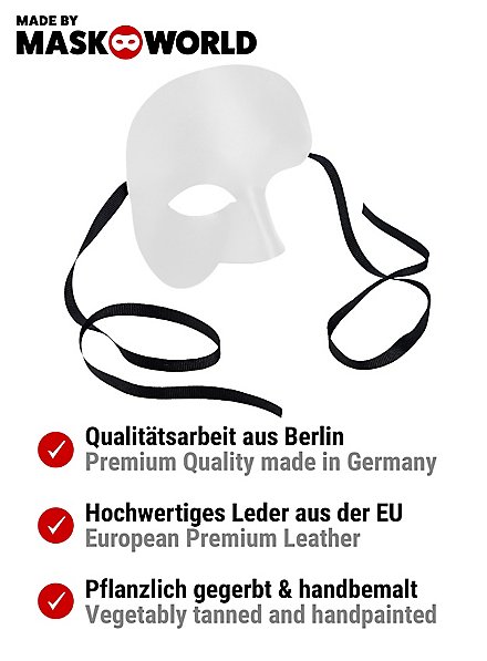 Phantom white Venetian Leather Mask - maskworld.com