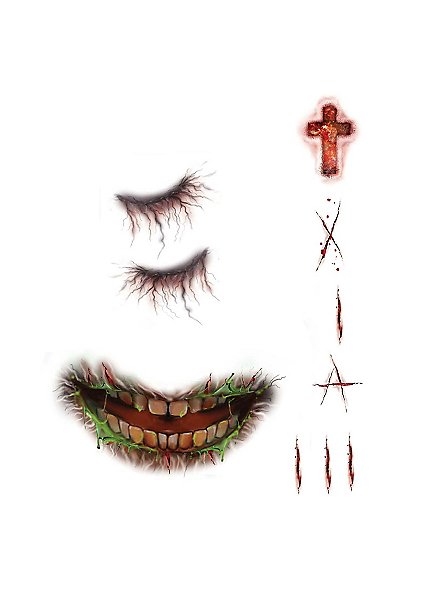 Possessed Zombie Face Stick-On Tattoo - maskworld.com