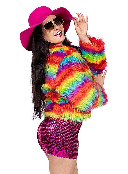 Rainbow faux fur jacket - maskworld.com