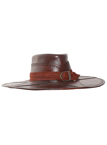 Ronde leren hoed bruin - maskworld.com