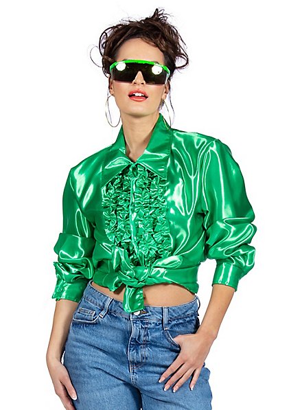 Satin ruffle shirt green - maskworld.com