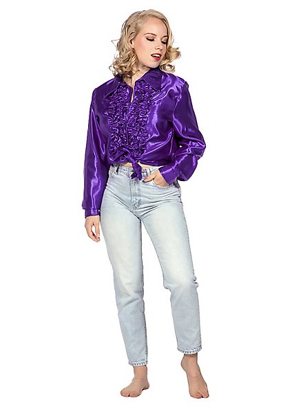 Satin ruffle shirt purple - maskworld.com