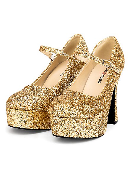 Scarpe con plateau glitter oro - maskworld.com