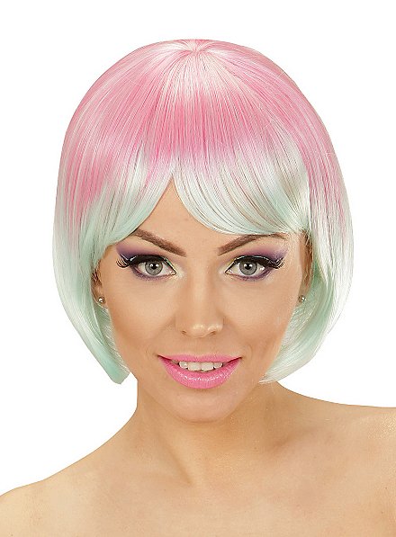 Two-Tone ladies wig pink-turquoise - maskworld.com