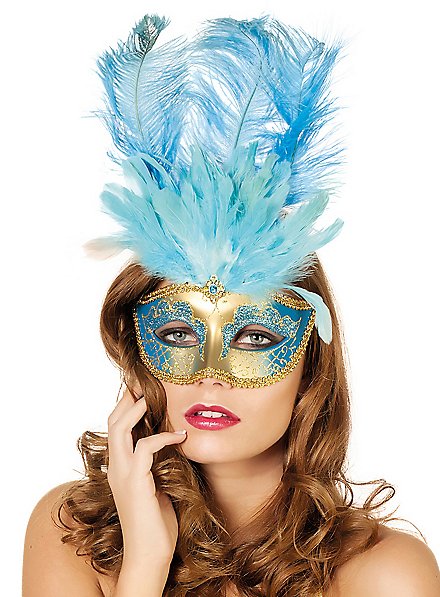 Venetian Feather Mask Blue - maskworld.com