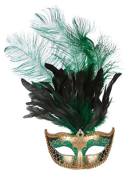 Venetian Feather Mask Green - maskworld.com