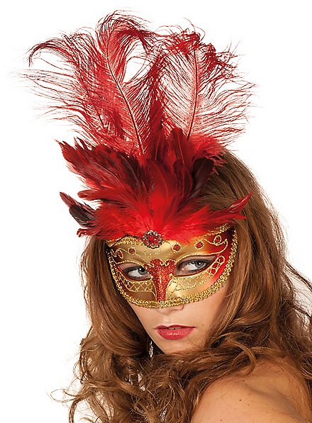 Venetian Feather Mask Red - maskworld.com
