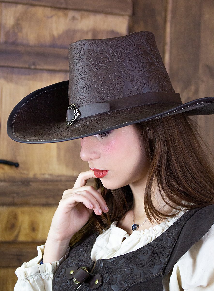 Leather musketeer's hat - Delacroix deluxe - maskworld.com