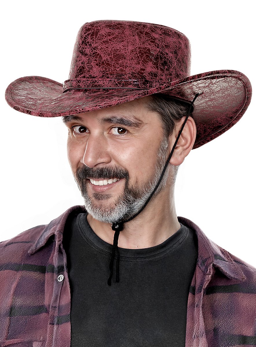 Adventurer Hat in Leather Look Burgundy - maskworld.com