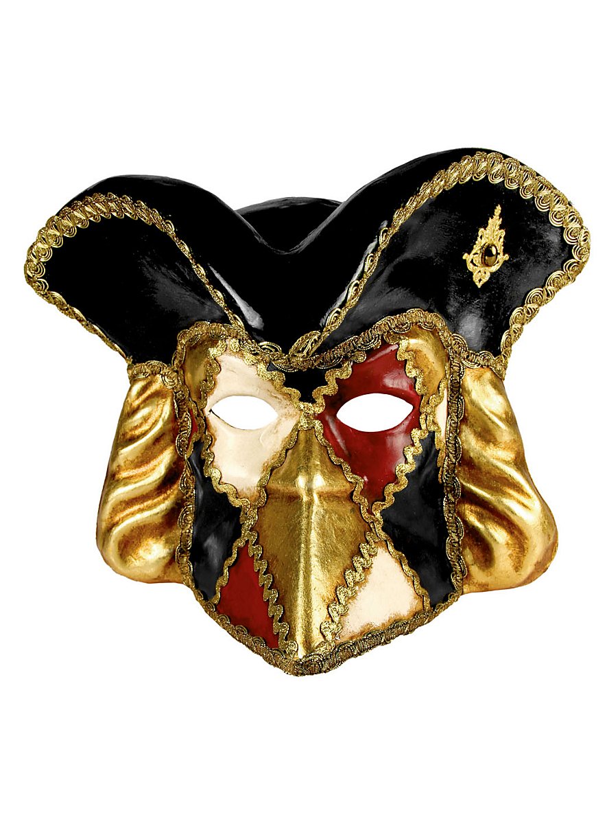 Bauta con capello scacchi colore - Maschera veneziana - maskworld.com