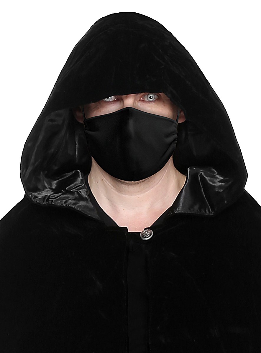 Black fabric mask with black cape, Halloween set - maskworld.com