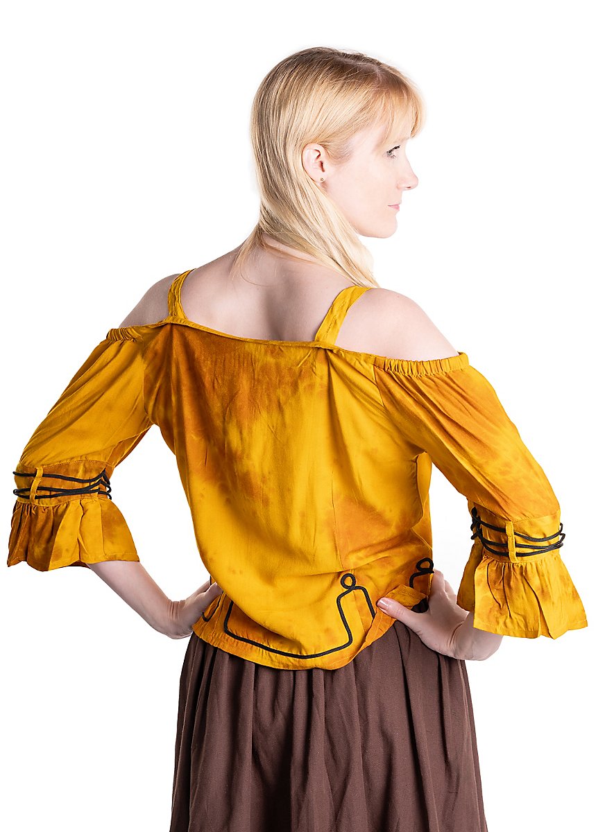 Blusa sin hombros de manga corta con botones, color amarillo ...