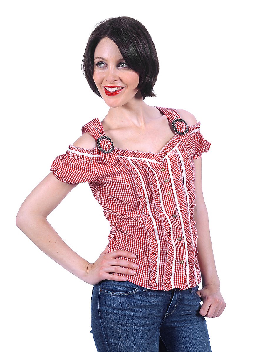 Camicetta da donna off-the-shoulder Bavaria rossa e bianca - maskworld.com