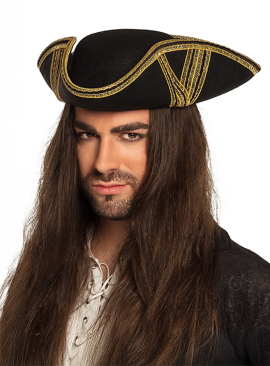 Cappello a tricorno pirata con finiture dorate - maskworld.com
